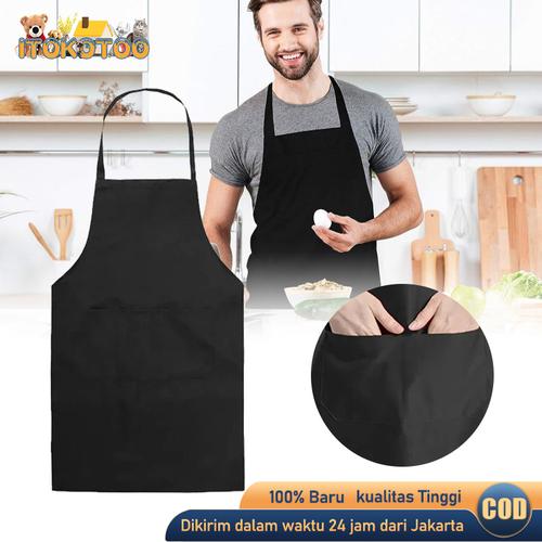 Jual Celemek Masak Apron Waterproof Apron Hitam Chef Pelayan - Kota ...