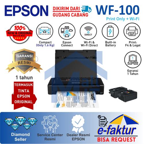 Promo PRINTER EPSON WF-100 WF100 WF 100 PORTABLE WiFi Direct Pigment ...