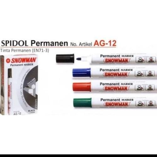 Jual spidol marker snowman permanent type AG 12/ tidak bisa dihapus ...