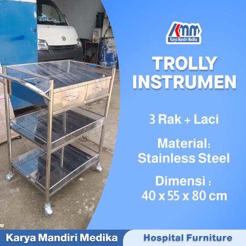 Jual Trolley Instrument 3 Susun 2 Laci / Trolley Medis ( Stainless ...