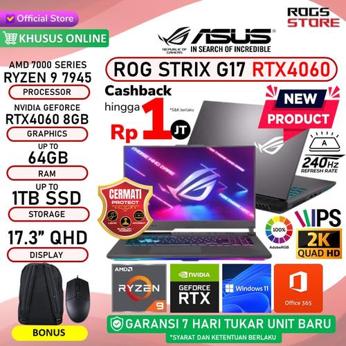 Promo ASUS ROG STRIX G17 G713PV AMD RYZEN 9 7845 RTX4060 64GB 1TB SSD 17"QHD - LAPTOP, 16GB ...