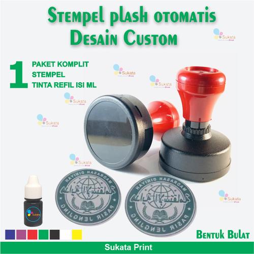 Jual Custom Stampel Warna Bulat / Otomatis/ Stempel Logo Perusahaan / Flash Free Design - 28mm ...