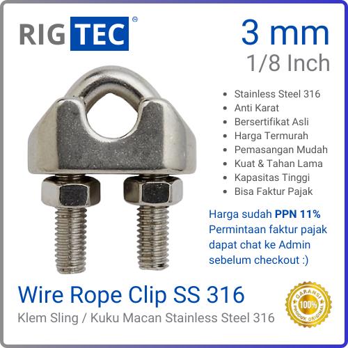 Jual Wire Rope Clip / Klem Sling / Kuku Macan 3 mm Stainless Steel 316 ...