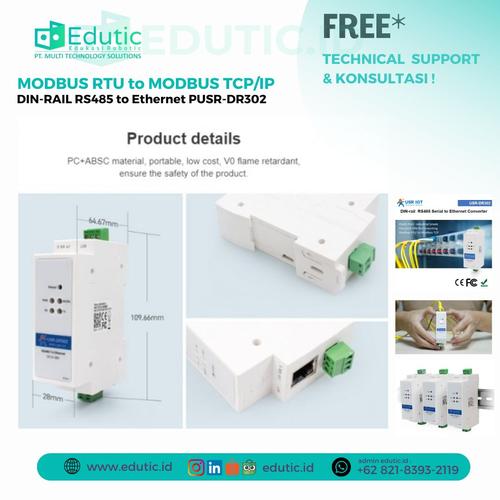 Jual PUSR-DR302 Modbus RS485 to Ethernet converter MODBUS RTU to MODBUS TCP/IP - Kab. Sukoharjo ...