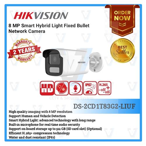 Jual DS-2CD1T83G2-LIUF Hikvision 8 MP Smart Hybrid Light Audio Bullet ...
