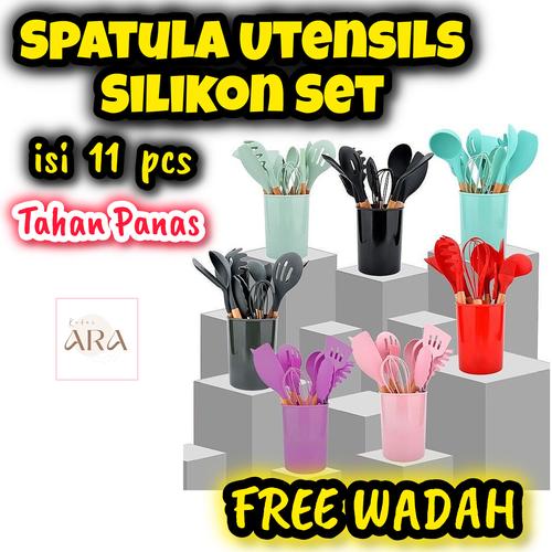Jual Spatula Silikon Set 12 pcs isi 11 pcs + 1 Wadah Sutil Utensils ...