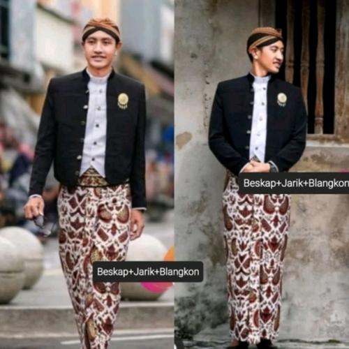 Jual Beskap Hewes + Jarik Instan + Blangkon, Motif Semenromo Putih ...