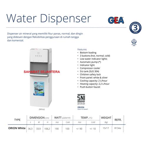 Jual Water Dispenser GEA ORION WHITE Dispenser Air Galon Bawah ...