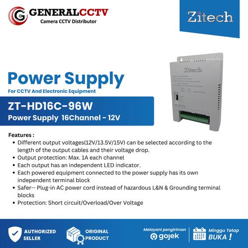 Promo Zitech Power supply 16 Channel ZT-HD16C-96W 12V CCTV Power Supply ...