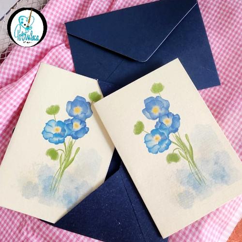 Jual Kartu Ucapan Kosong Greeting Card Blank Bunga Biru Dan Amplop ...