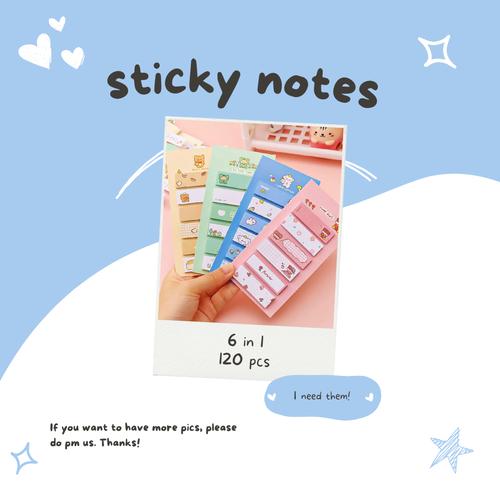 Jual Sticky Notes Kekinian 6IN1 Pembatas Buku Penanda Catatan isi 120 ...