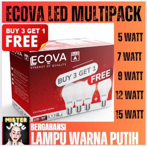 Jual Lampu ECOVA 3 Free 1 LED Bulb Multipack 5W 7W 9W 12W 15W - 7 WATT ...
