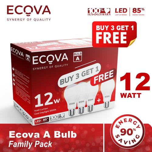 Jual Lampu ECOVA 3 Free 1 LED Bulb Multipack 5W 7W 9W 12W 15W - 12 WATT ...