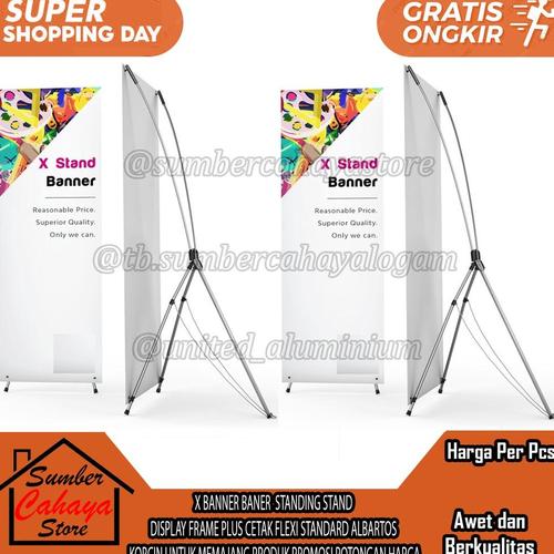 Jual RANGKA TIANG X BANNER BANER PIPA BESI STANDING STAND FIBER HITAM ...