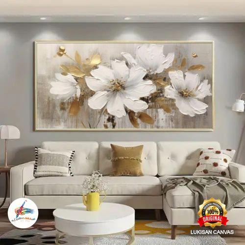 Jual lukisan kanvas estetik bunga modern art tekstur cat tebal 80x150 ...