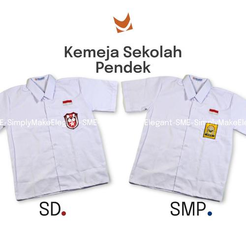 Jual HEBAT KEMEJA PUTIH PENDEK SD/SMP SERAGAM SEKOLAH EMBLEM BORDIR ...