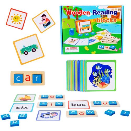 Jual wooden reading blocks 3 letter words/mainan edukasi belajar membaca anak tahap awal ...