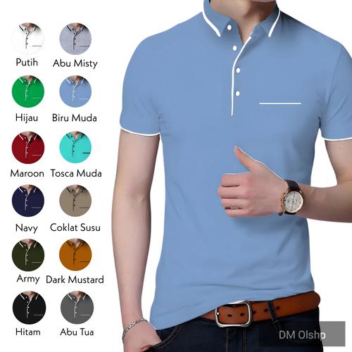 Jual Kaos Polo Pria Slim Fit Pendek Polos Saku Biru Muda - S - Jakarta ...