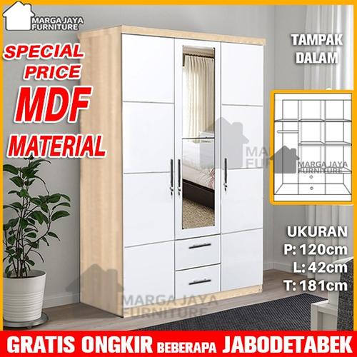 Jual lemari pakaian 3 pintu Full putih nevada + cermin putih. lapis pvc ...