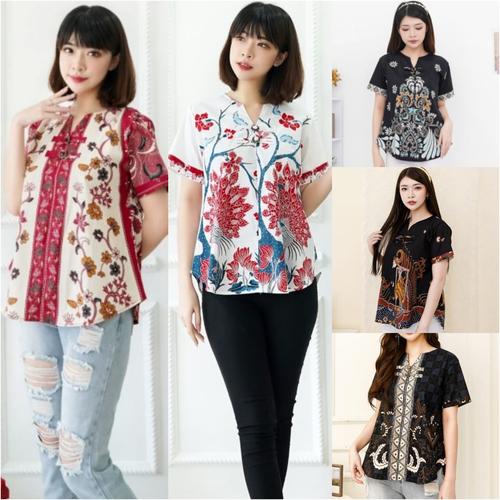 Jual ATASAN BLOUSE BATIK WANITA JUMBO KERAH UNIK BAJU CEWEK BIG SIZE ...