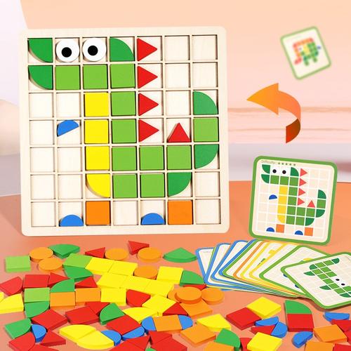 Jual mainan edukasi anak mozaik puzzle kayu belajar bentuk warna pola ...