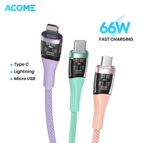 Promo ACOME Kabel Data Charger Transparan 100cm Type-C Lightning Micro ...