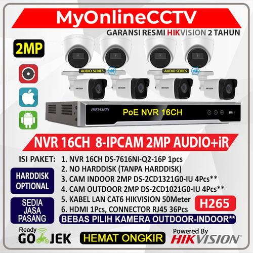Promo Paket IP Camera Hikvision CCTV 8Ch 2MP Audio NVR 16Ch Built-in ...