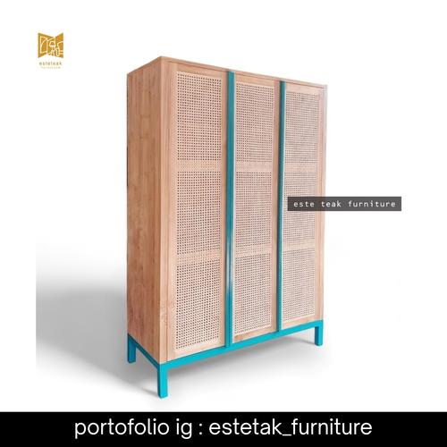 Jual lemari pakaian minimalis jati rotan / wardrobe jati minimalis ...