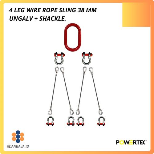 Jual 4 LEG WIRE ROPE SLING 38 MM UNGALV + SHACKLE. POWERTEC - Kota ...