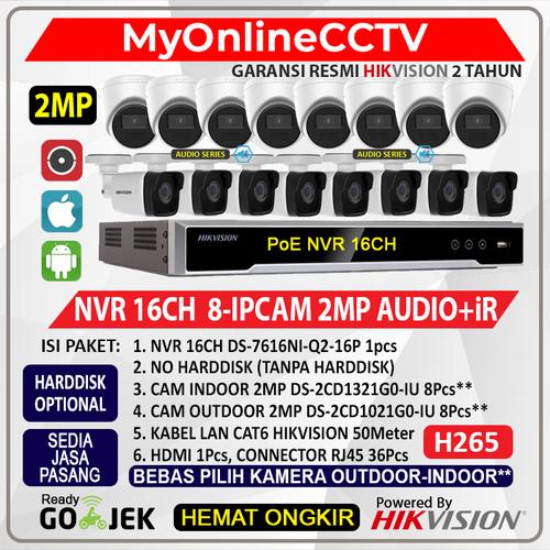 Promo Paket IP Camera Hikvision CCTV 16Ch 2MP Audio NVR 16Ch Built-in PoE infra Red Lengkap Siap ...