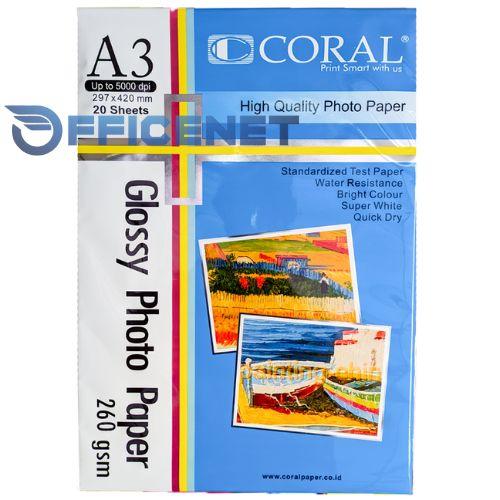 Jual CORAL GLOSSY PHOTO PAPER A3 260 GSM - Kota Bandung - OFFICENET ...