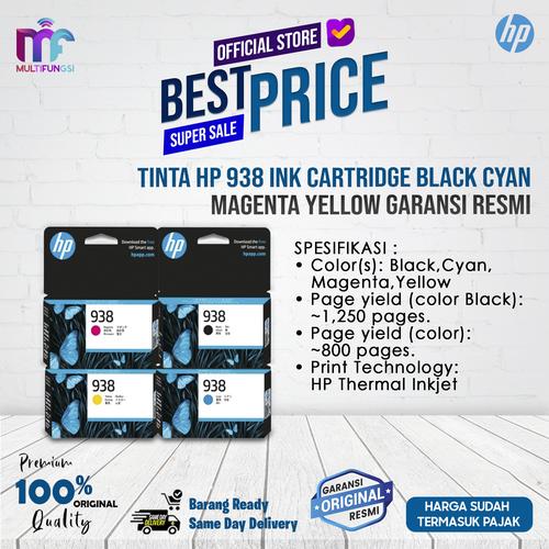 Jual Tinta HP 938 Ink Cartridge Black Cyan Magenta Yellow Garansi Resmi ...