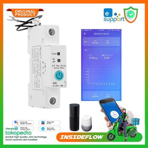 Jual Din Rail 1P Smart MCB Monitor kWh WiFi Timer Virtual Assistant 63A ...