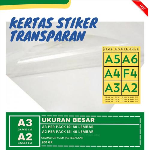 Jual KERTAS STIKER TRANSPARAN A3 & A2 PERPACK ISI 40&80 LEMBAR - A3 ...