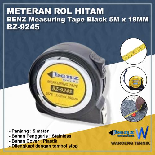 Jual Meteran Rol BENZ Measuring Tape Black 5M x 19MM BZ-9245 Alat ...