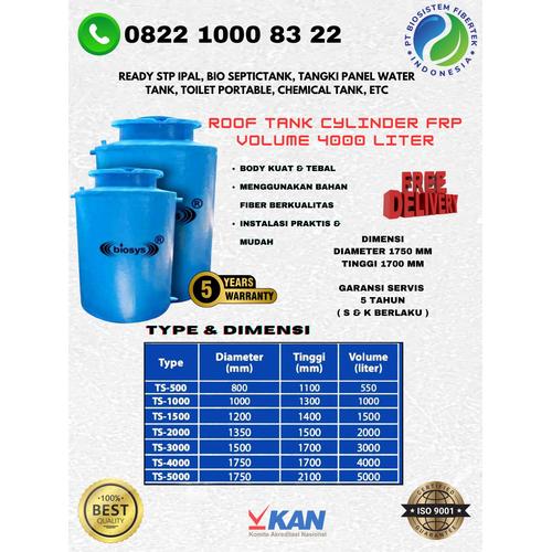 Jual Tangki Air / Toren Air Atap Fiber 4000 liter, biosys, biosung ...