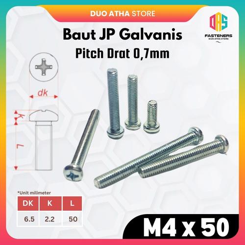 Jual M4x50 Baut JP Galvanis Baut JP M4 x 50 Pan Head Obeng Plus - Kab. Tangerang - Duo Atha ...