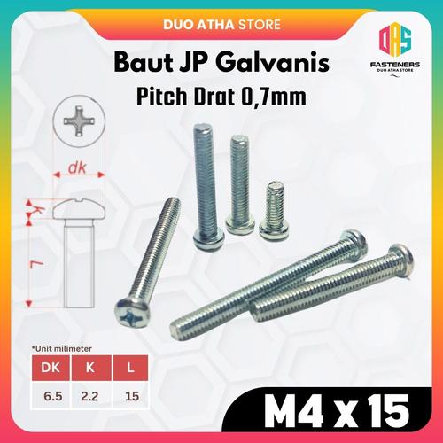 Jual M4x15 Baut JP Galvanis Baut JP M4 x 15 Pan Head Obeng Plus - Kab. Tangerang - Duo Atha ...