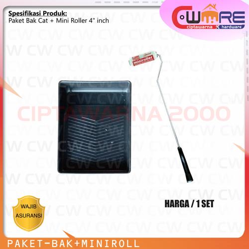 Jual Paket Baki Bak Cat + Kuas Mini Roll Rol Roller Cat Tembok ukuran 4 ...