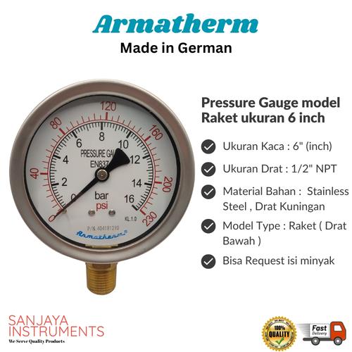 Jual ARMATHERM Pressure Gauge 6" inch Drat 1/2 Material Stainless ...