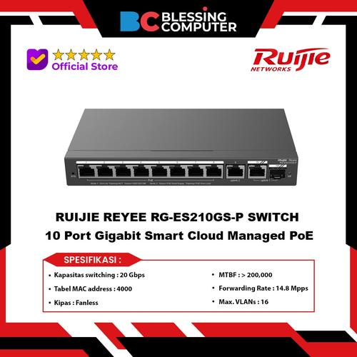 Promo RUIJIE REYEE RG-ES210GS-P SWITCH 10 Port Gigabit Smart Cloud Managed PoE Cicil 0% 3x ...