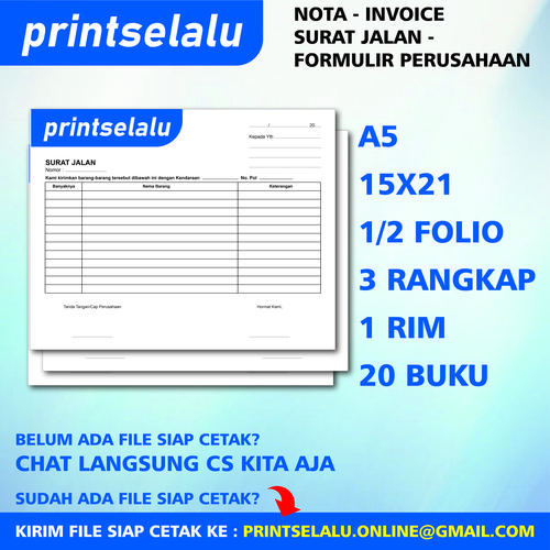 Jual Cetak Nota A5 3 Rangkap Ply per Rim (Nota Invoice Surat Jalan ...