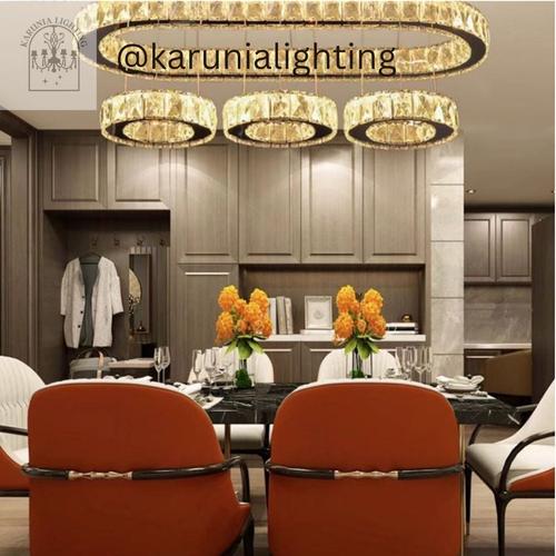 Jual Lampu Gantung Modern Crystal Led Oval Two Layers Pendant Light ...