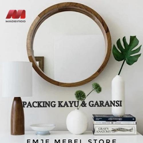 Jual cermin dinding bingkai frame kayu bulat kapsul oval gantung tempel ...
