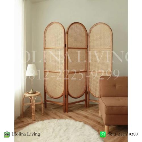 Jual 3 panel screen rattan / partisi penyekat ruangan rotan / penyekat ...
