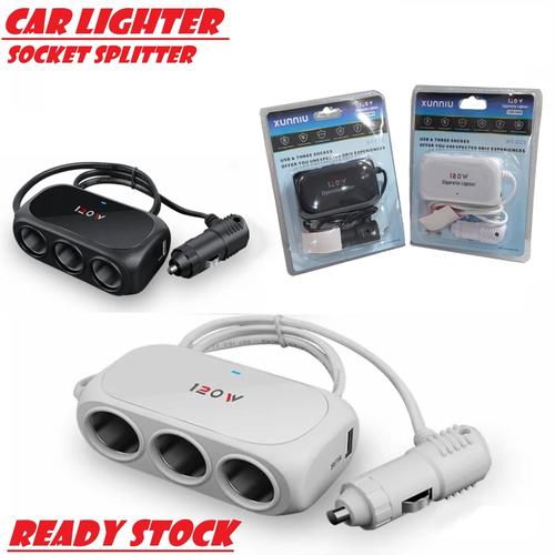 Jual 3 Way Car Cigarette Lighter Socket Splitter Dual USB Charger DC ...