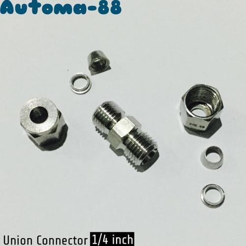 Jual SS304 Union Connector 1/4 inch Sambungan Tubing Stainless OD 1/4 ...