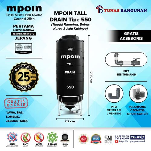 Jual Toren Tangki Air MPoin TALL DRAIN Kaki 550 Liter HITAM Ramping ...