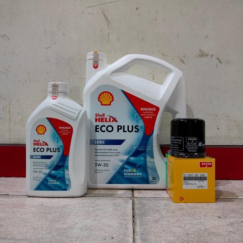Jual Paket Oli Shell Helix Eco Plus 5W-30 Isi 4 Liter + Filter Oli Agya ...