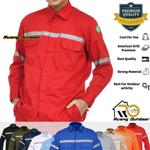 Jual Kemeja wearpack safety lengan panjang warna merah baju atasan ...